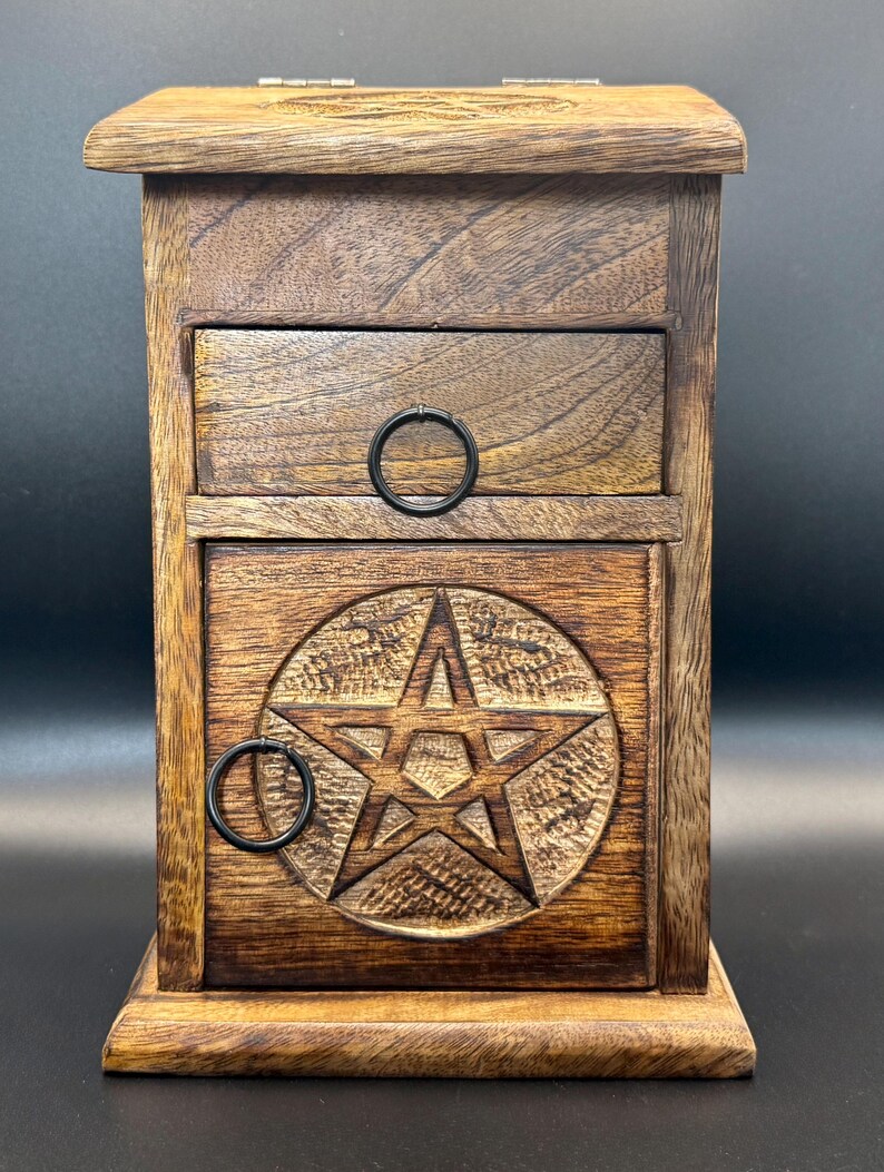 Pentacle Wooden Altar Chest – 3-compartment Witch Storage Box for ...