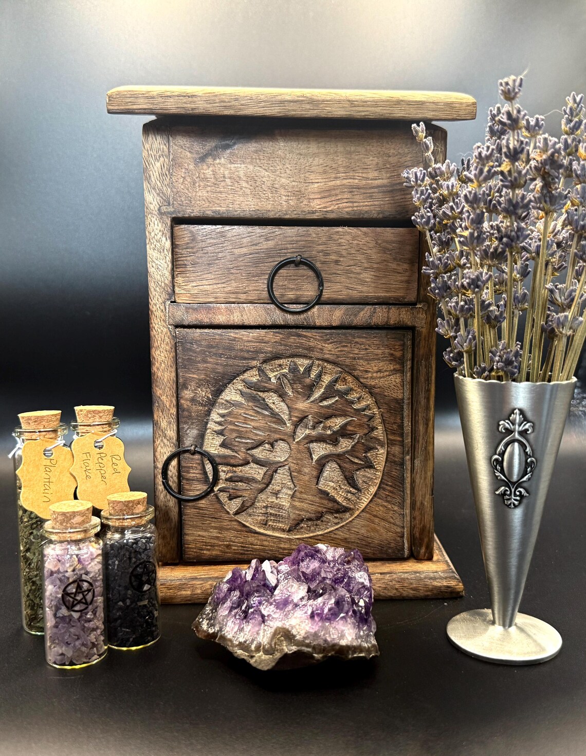 Tree of Life Wooden Altar Chest – 3-compartment Witch Storage Box for ...