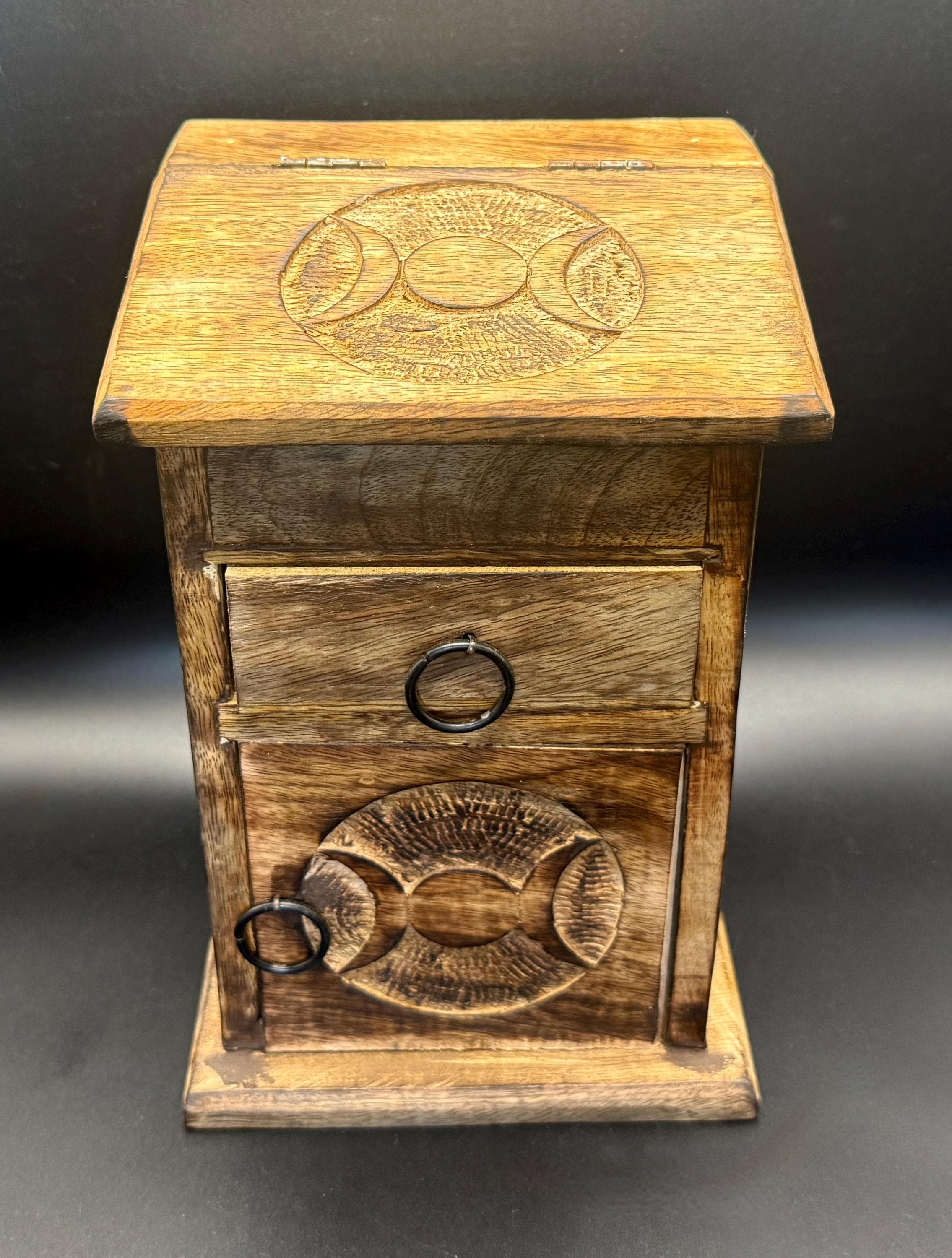 Triple Moon Wooden Altar Chest – Carved Witch Storage Box With 3 ...