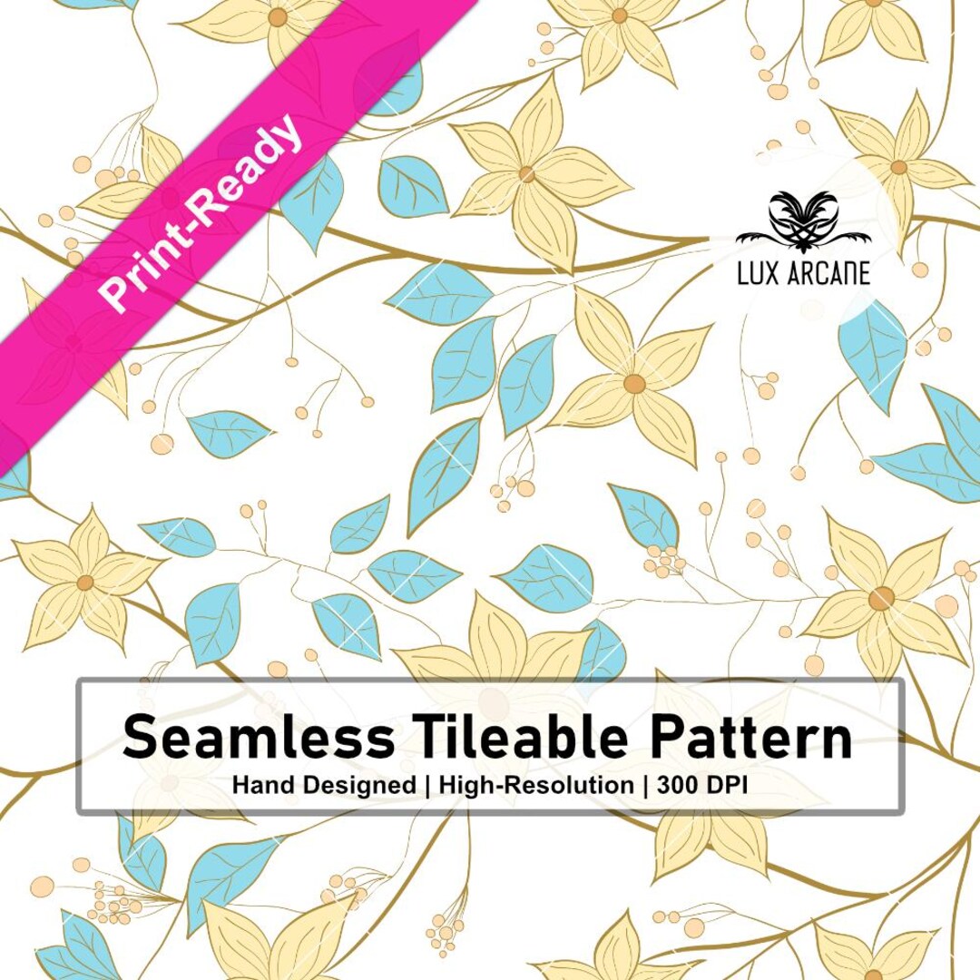 Golden Vine Floral Seamless Pattern: Enchanted Clipart (digital ...