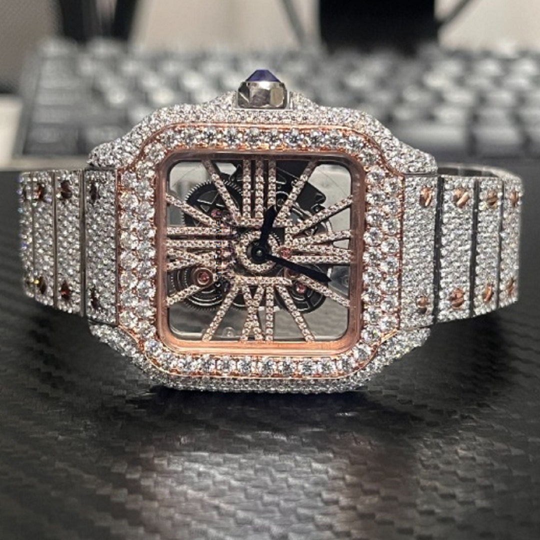 Sparkling Moissanite Diamond Watch Iced Out VVS1 41MM Two Tone ...