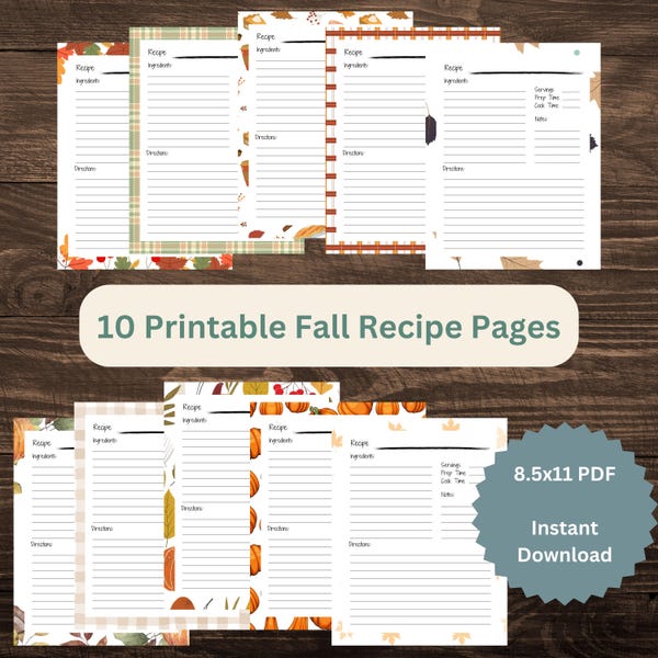 Fall Recipe Cards - Etsy