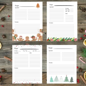 Printable Recipe Pages 8.5x11 and A5, Christmas Designs, Digital Recipe ...