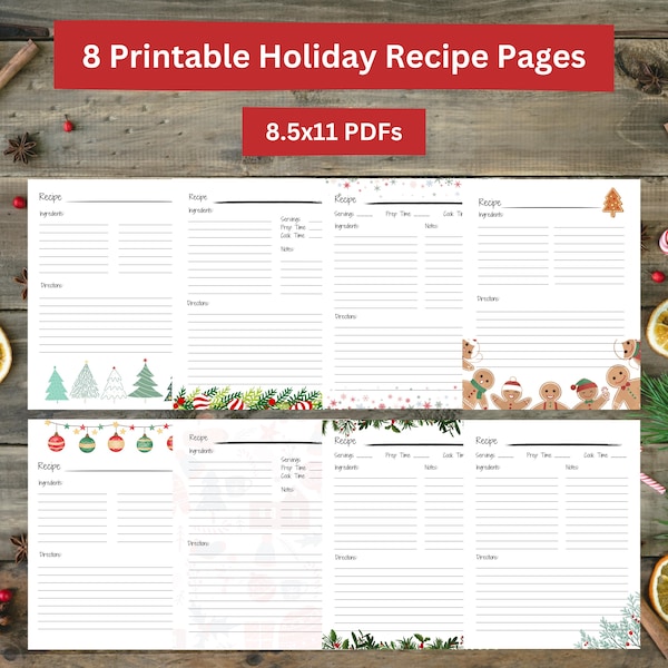 Holiday Recipe Cards - Etsy