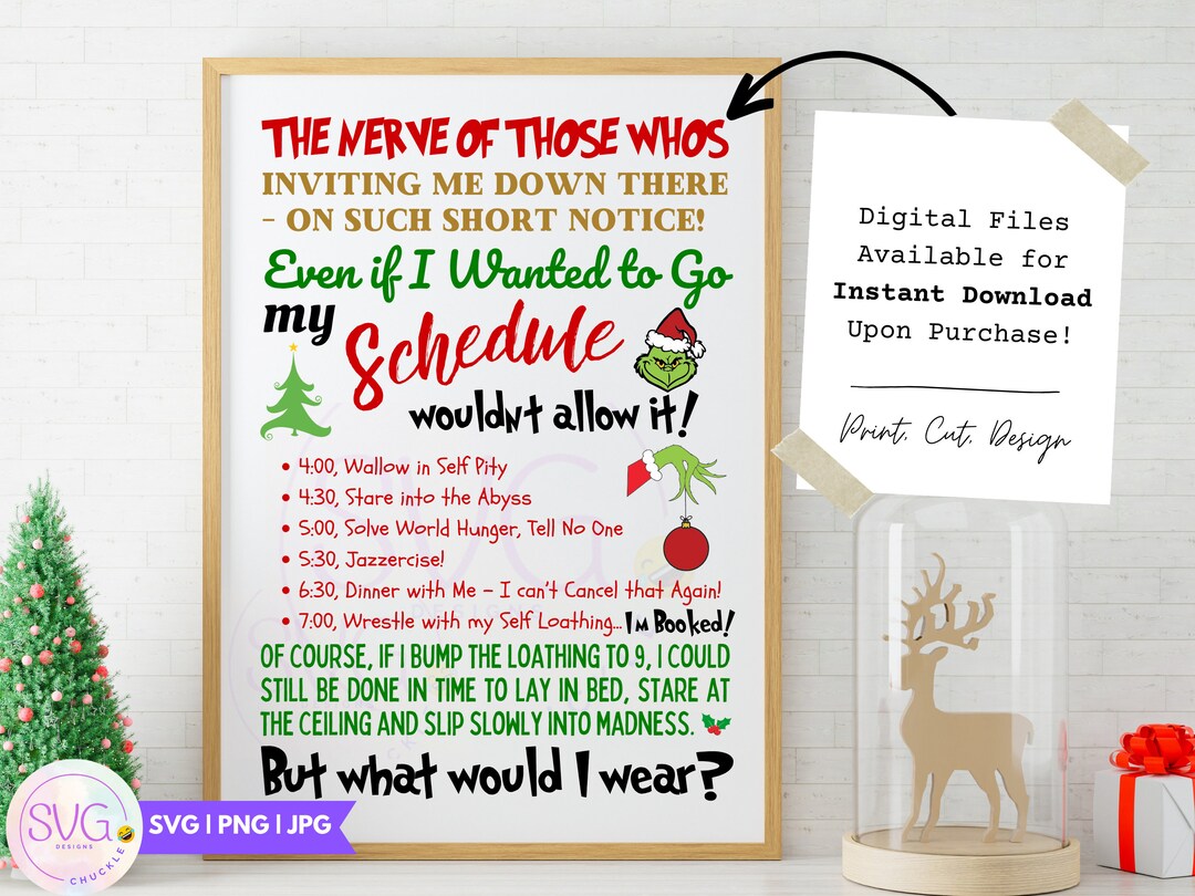 Grinch Schedule I'm Booked SVG PNG JPG Digital Files for - Etsy UK