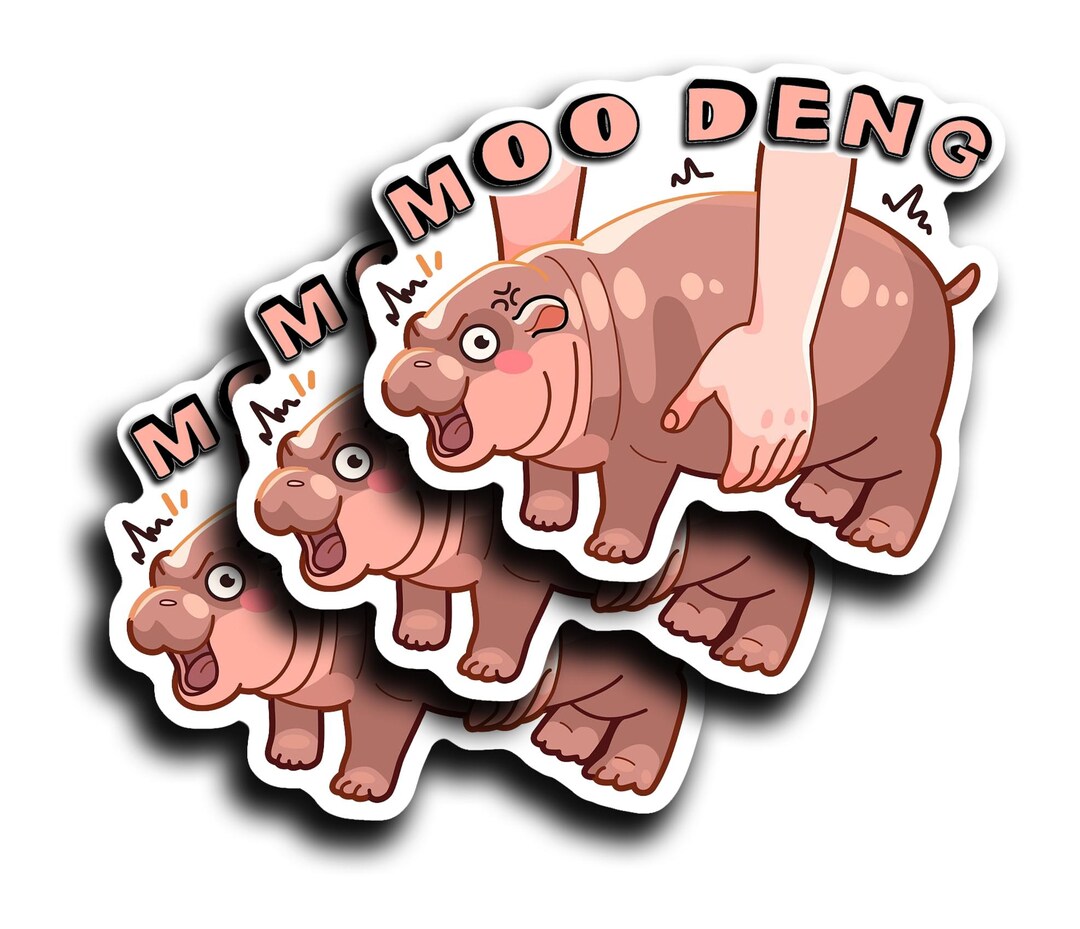 Moo Deng the Hippo Vinyl Sticker, Cute Animal Design 3 Pack - Etsy