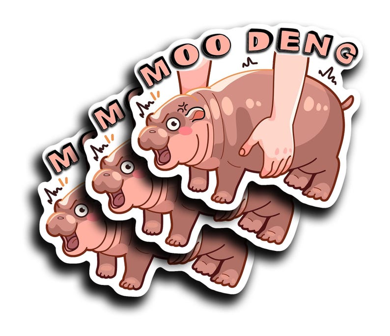 Moo Deng the Hippo Vinyl Sticker, Cute Animal Design 3 Pack - Etsy