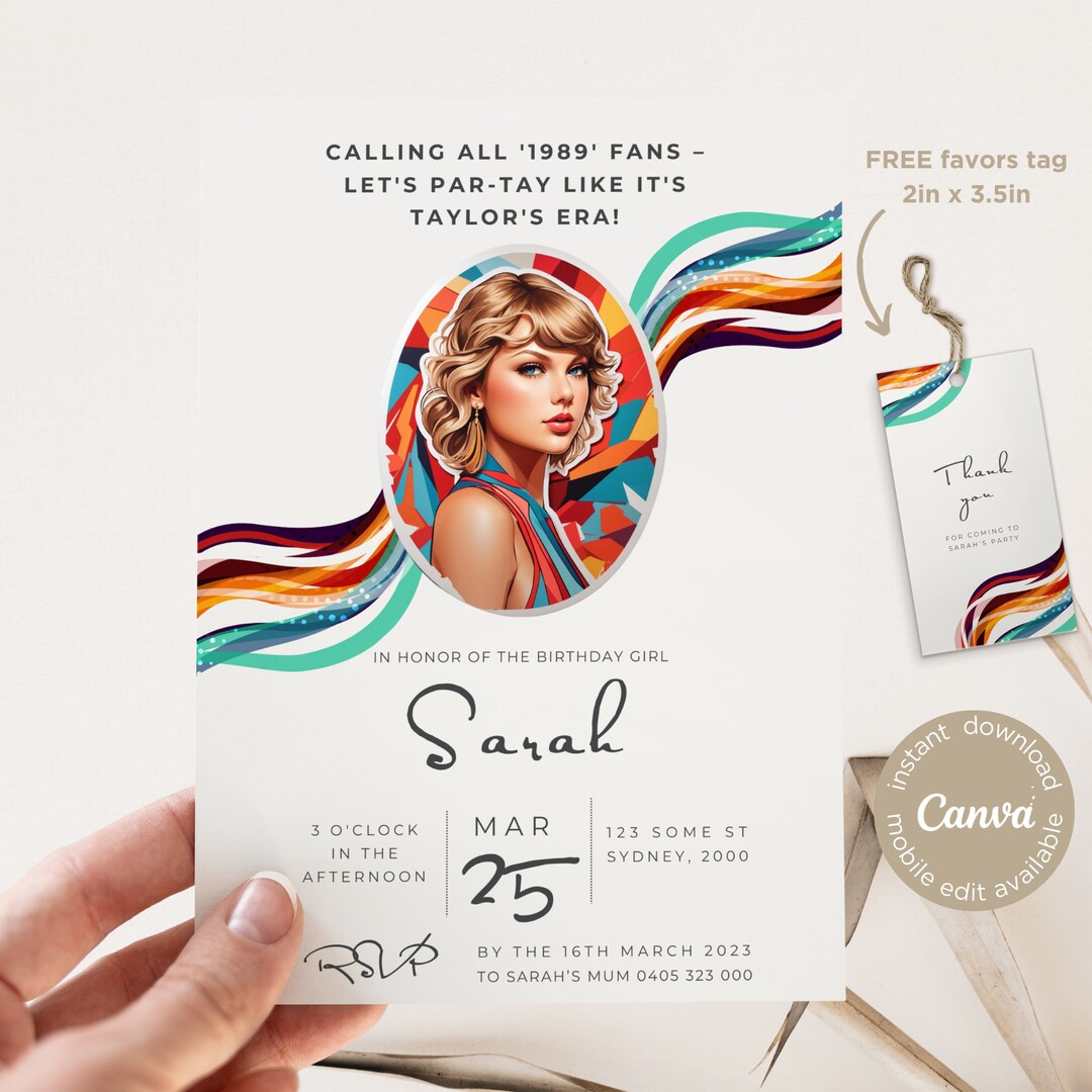 Instant Download Editable Swift Eras Tour Birthday Invitation Template ...