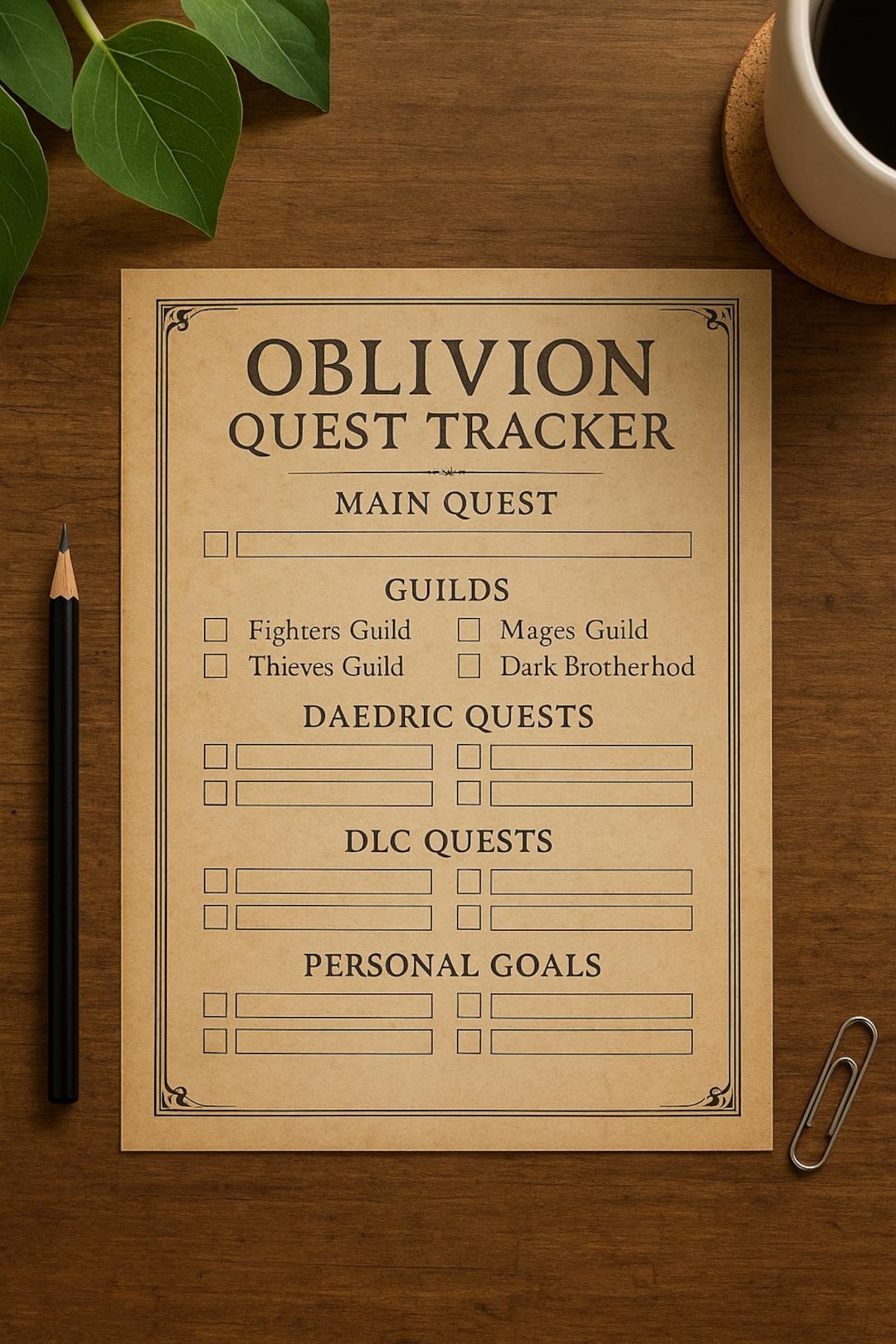 Oblivion Quest Tracker | Printable RPG Checklist for Main Quests ...