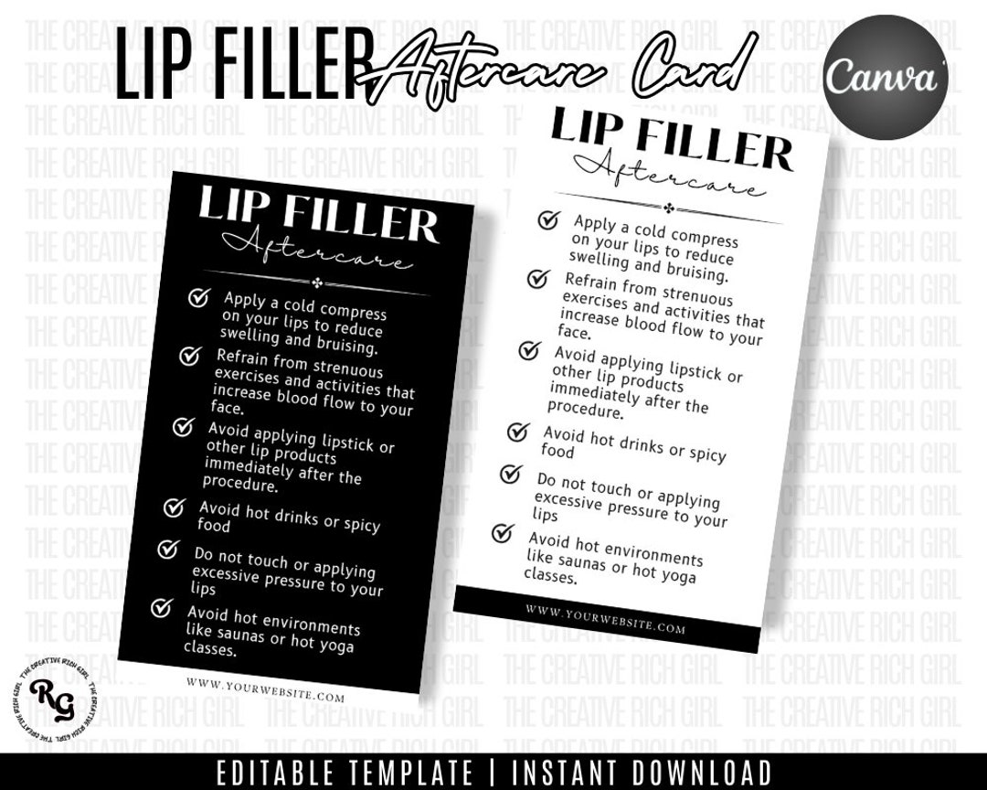Mini Lip Filler Aftercare Card Template, Editable Lip Injections Post ...