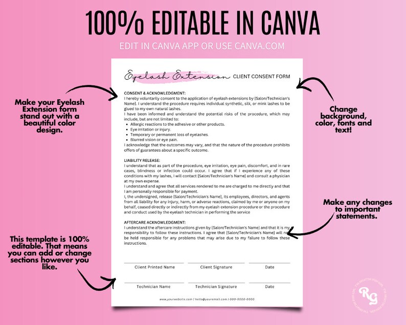 Editable Lash Extensions Consent Form, Lash Tech Consultation, Simple ...