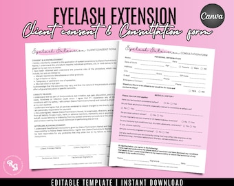 Editable Lash Extensions Consent Form, Lash Tech Consultation, Simple ...
