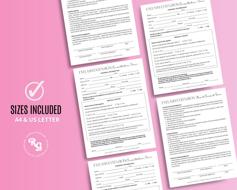 Editable Lash Extensions Consent Form, Lash Tech Consultation, Simple ...