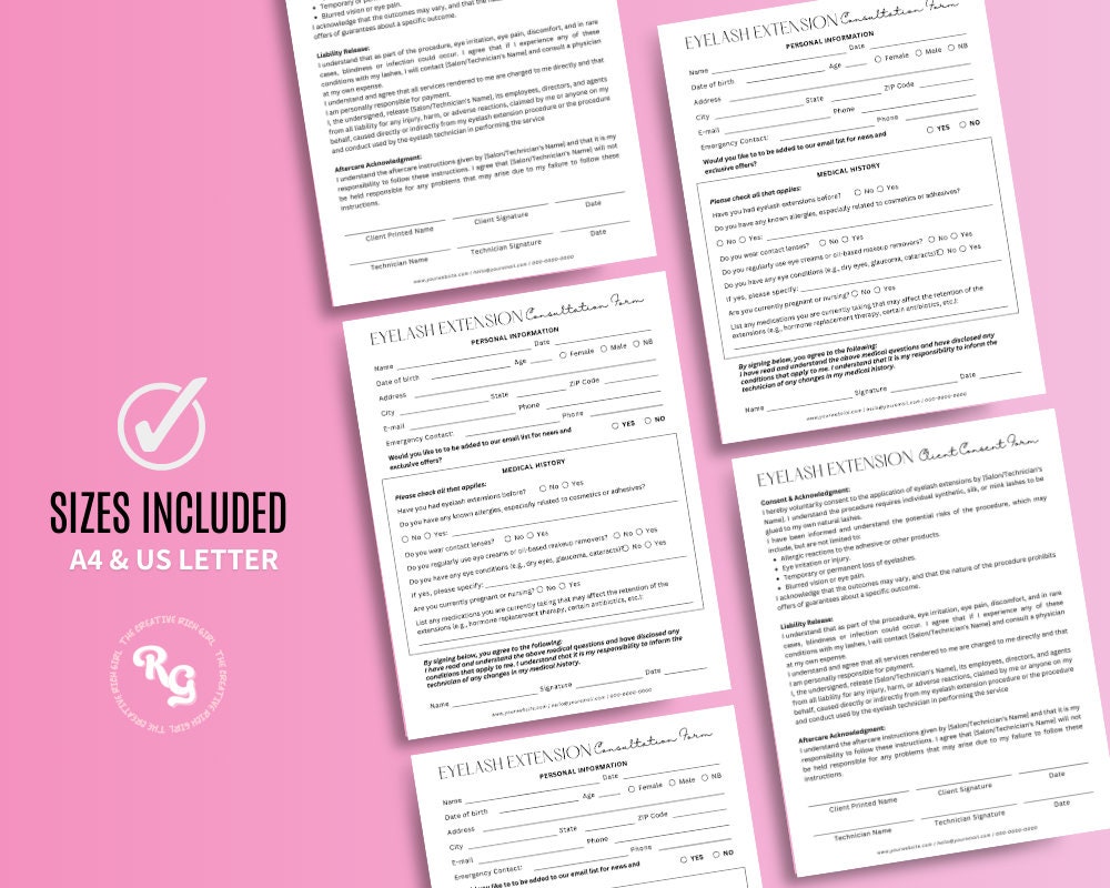 Editable Lash Extensions Consent Form, Lash Tech Consultation, Simple ...