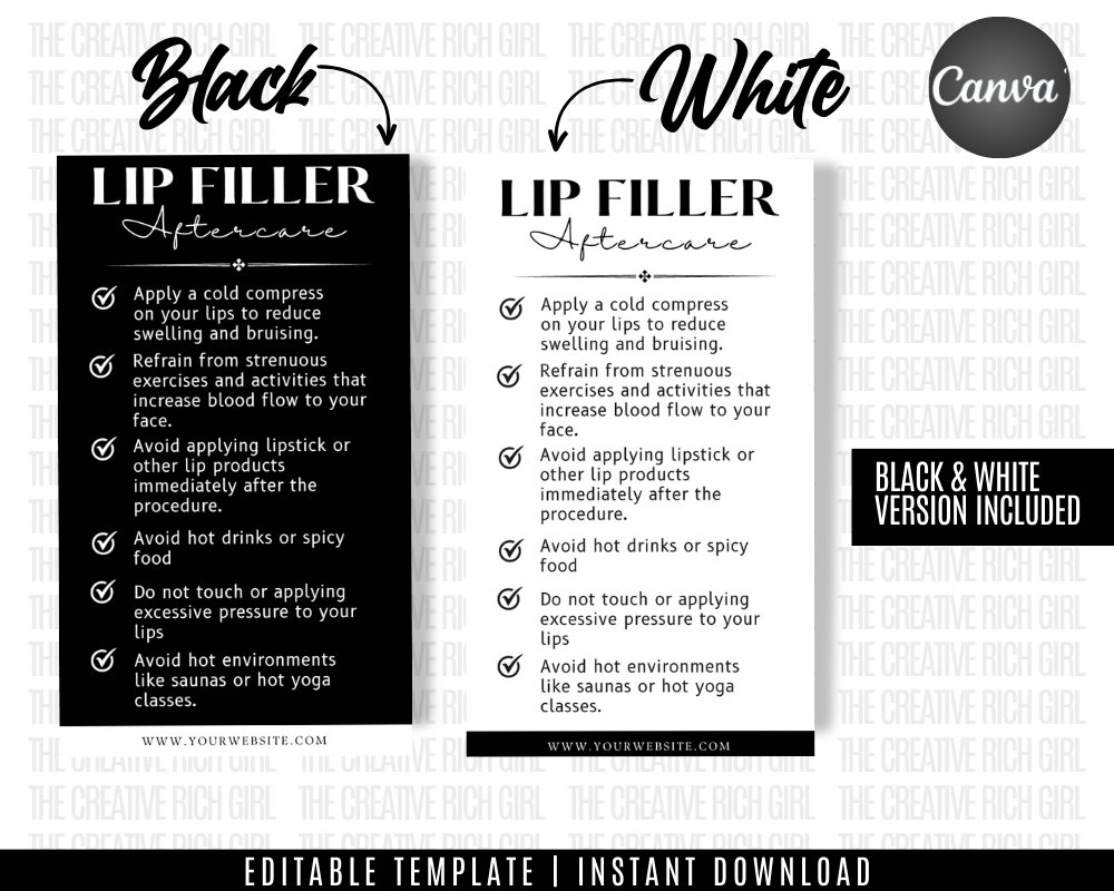 Mini Lip Filler Aftercare Card Template, Editable Lip Injections Post ...