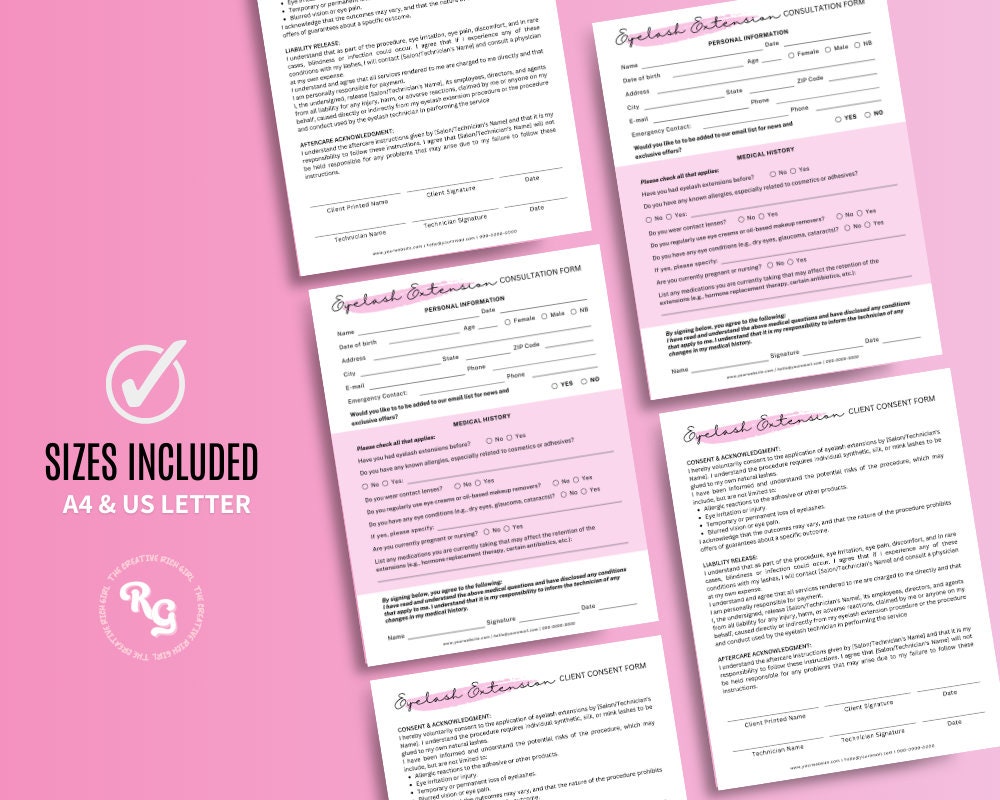 Editable Lash Extensions Consent Form, Lash Tech Consultation, Simple ...