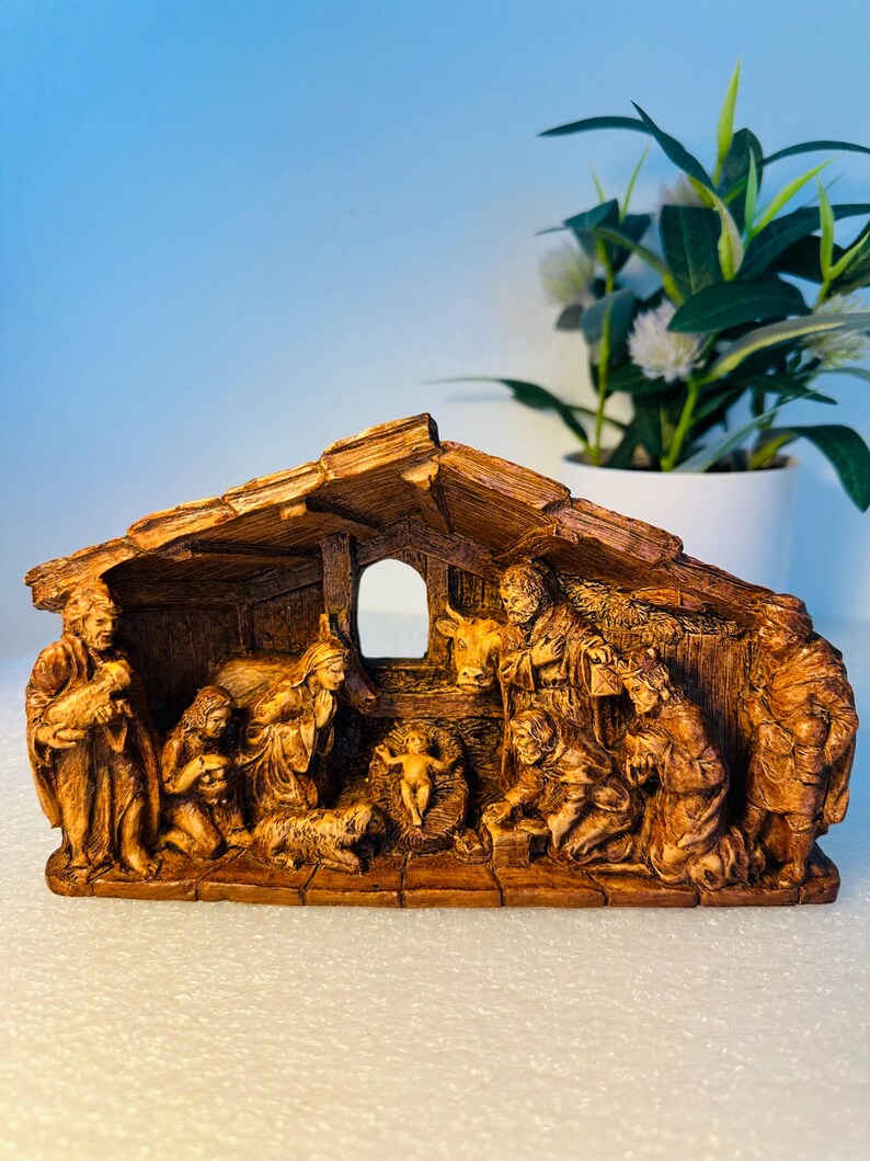 Hand-carved Wooden Nativity Scene | Rustic Christmas Manger | Religious ...