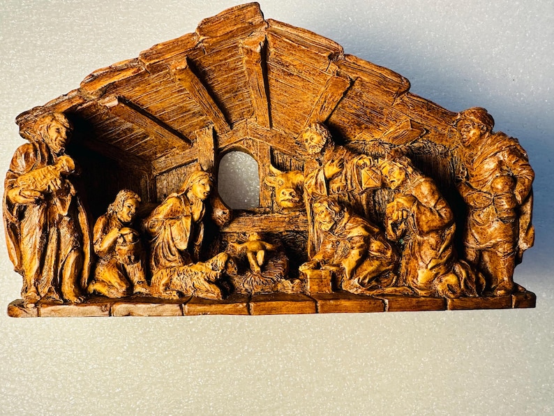 Hand-carved Wooden Nativity Scene | Rustic Christmas Manger | Religious ...