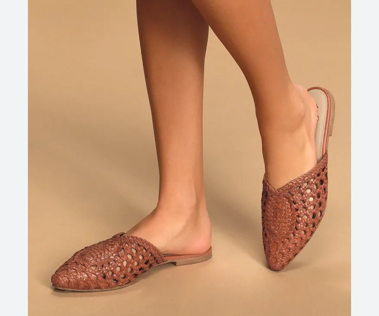Charmed Mecca Tan Woven Leather Pointed-toe Flats 42 Gold - Etsy