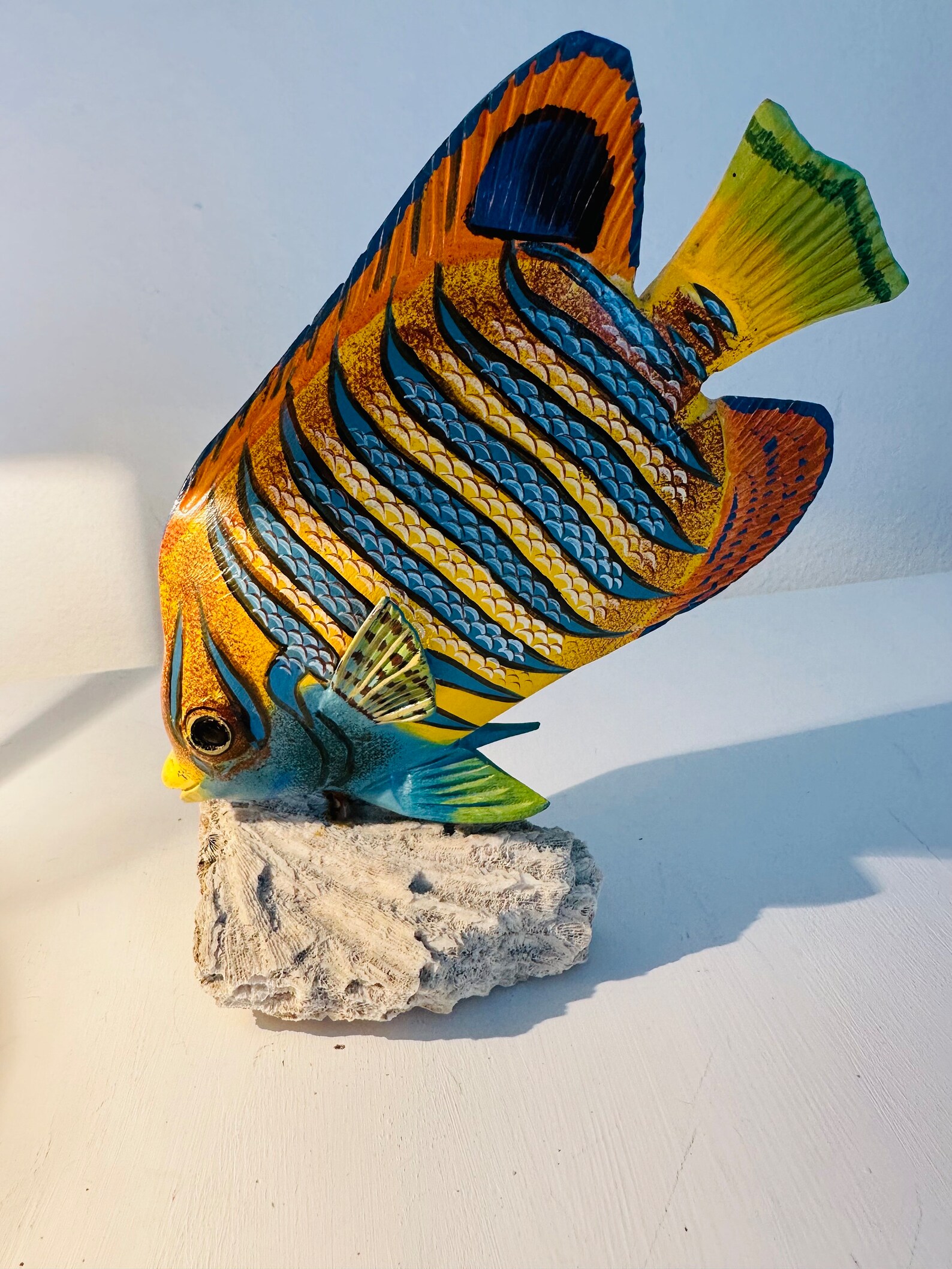Tropical Fish Figurine Nature Series Carved Wood Hand Painted Coral ...