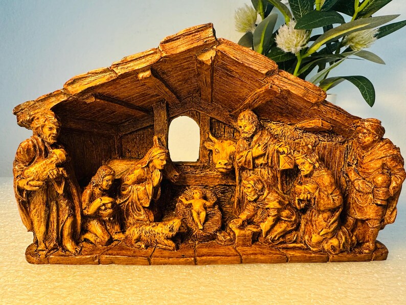 Hand-carved Wooden Nativity Scene | Rustic Christmas Manger | Religious ...