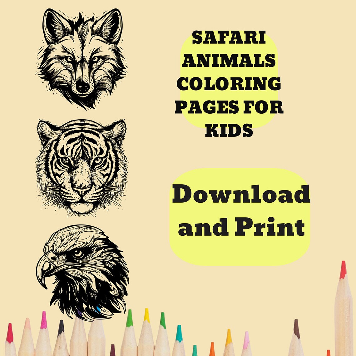 Safari Animals Coloring Pages for Kids and Adults Coloring Pages Animal ...