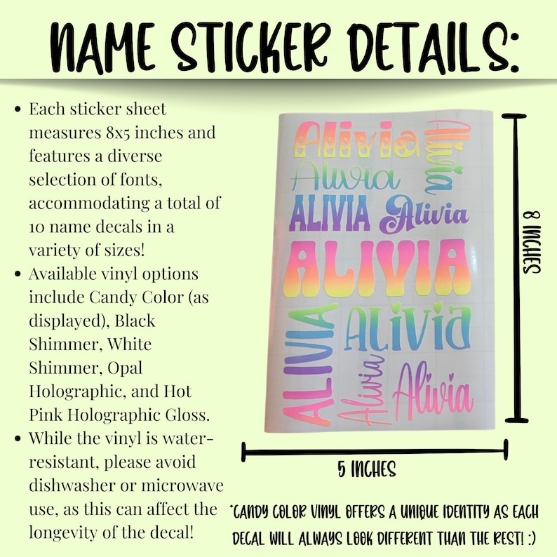 Personalized Vinyl Name Decal Sheets | Durable Custom Stickers for ...