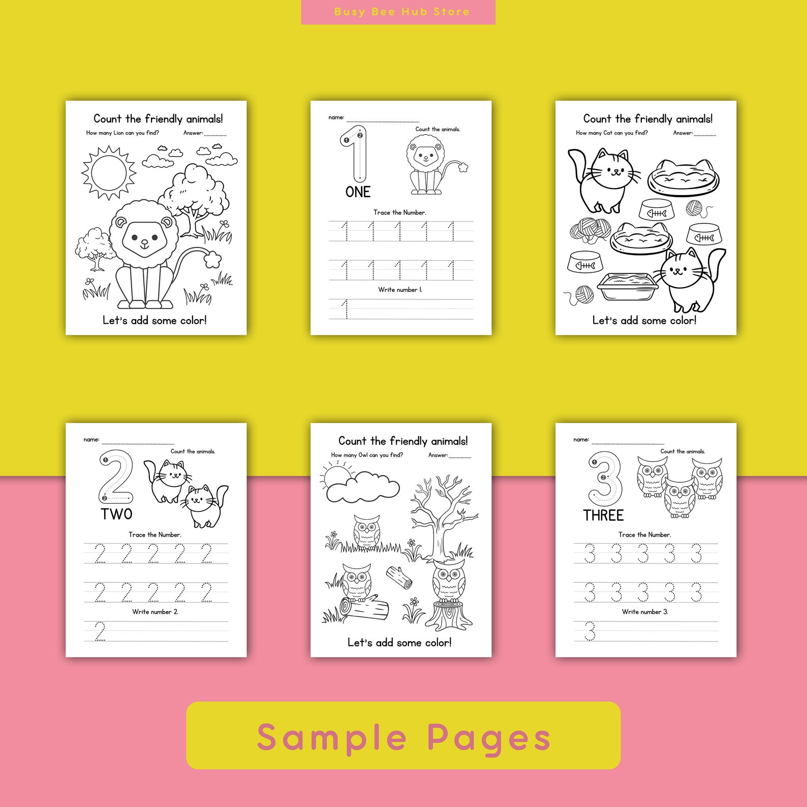 Numbers Tracing, Counting Animals, and Coloring Activity Worksheet 123 ...