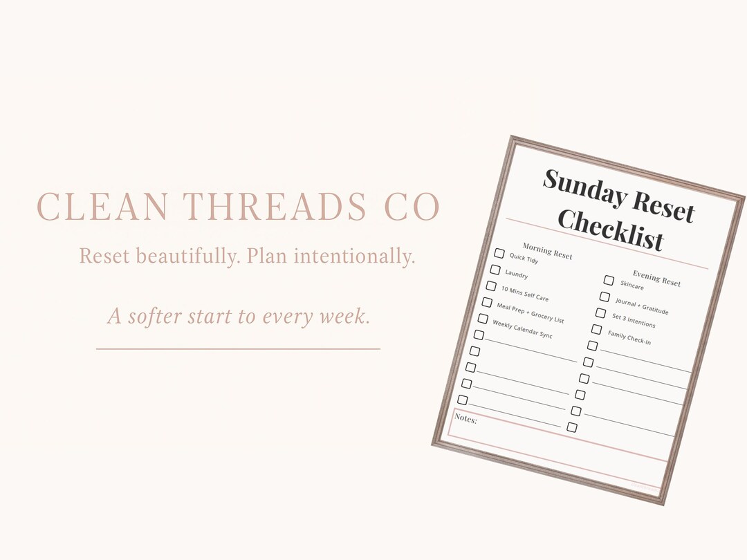 Sunday Reset Checklist Printable | Elegant Weekly Planner Page | Home ...