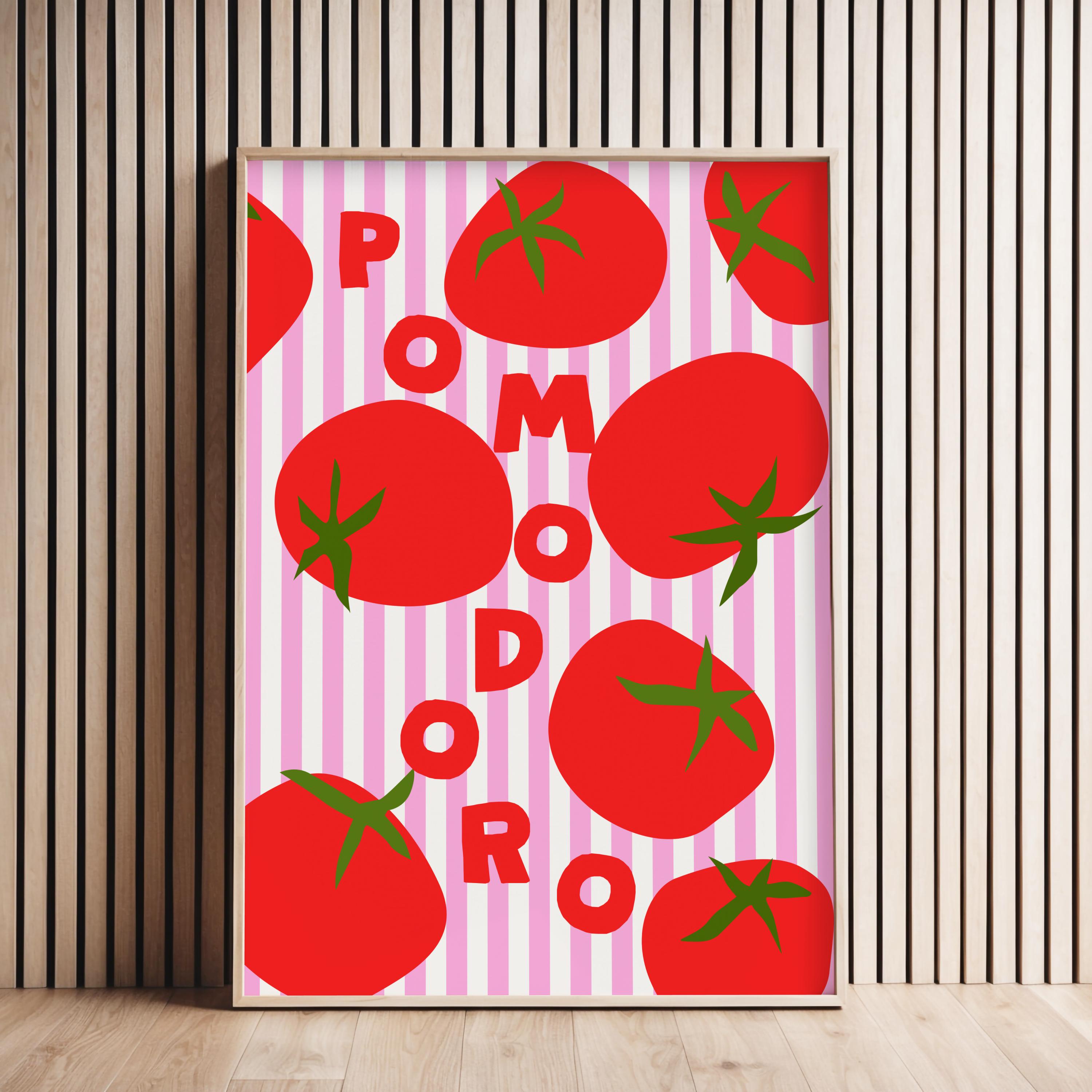 POMODORO Poster, Tomato Illustration, Italian Food Print, Pink Red ...