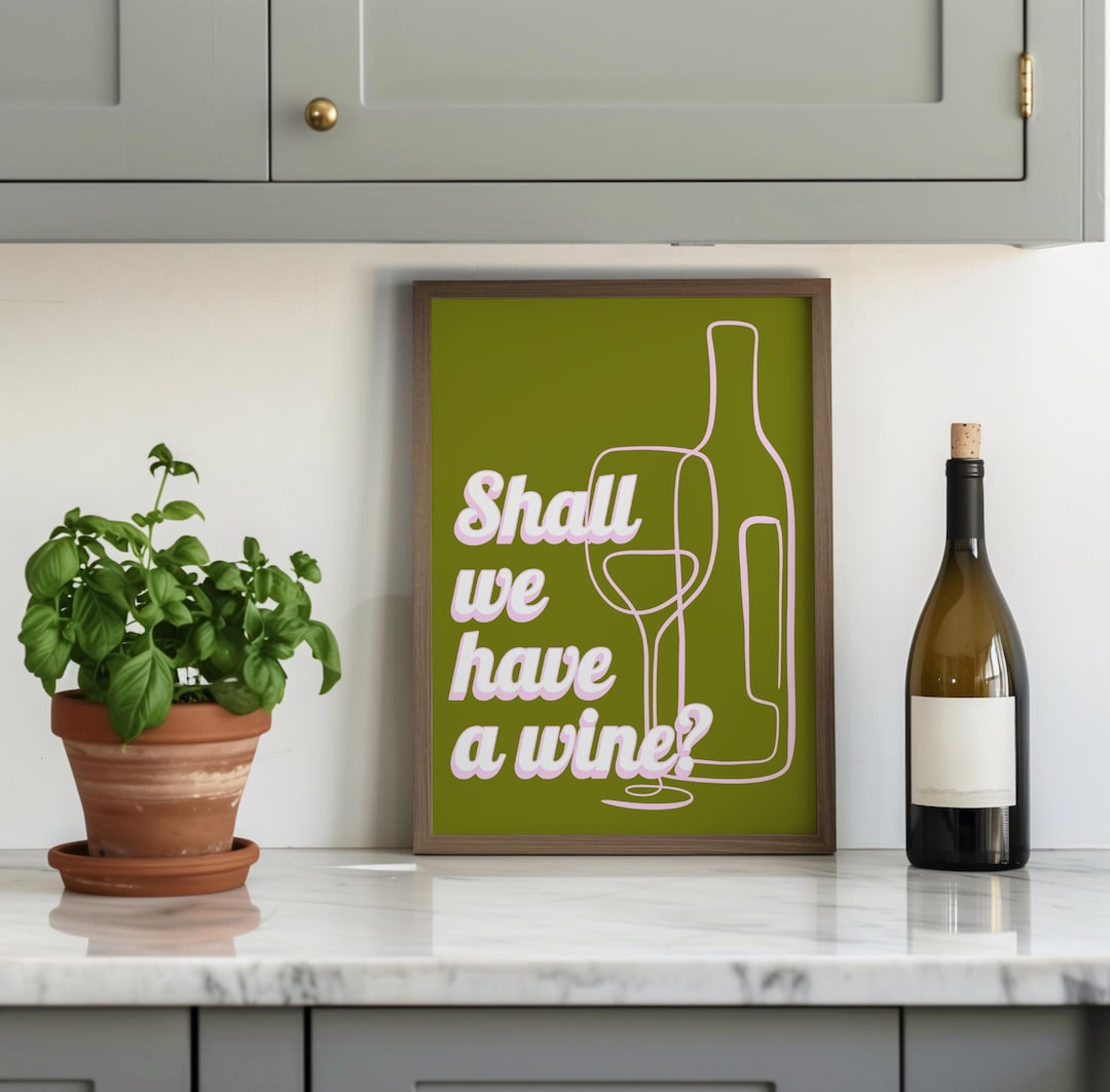 Retro Wein Poster, Barwagen Dekor, olivgrün & rosa Ästhetik, lustige ...