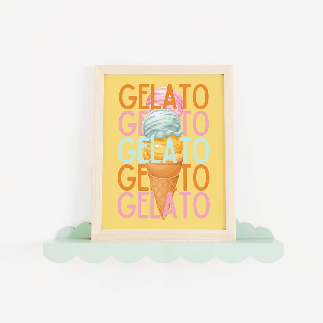 GELATO Printable, Italian Typography Food Poster, Retro Icecream Wall ...