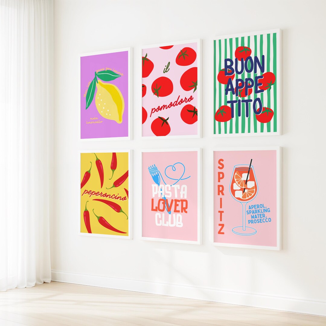 ITALIAN THEME BUNDLE of 6, Spritz Print, Pasta Lover Club Poster ...