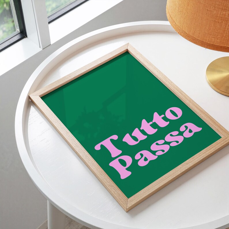 Tutto Passa Printable Wall Art, Italian Quote Poster, Retro Pink and ...