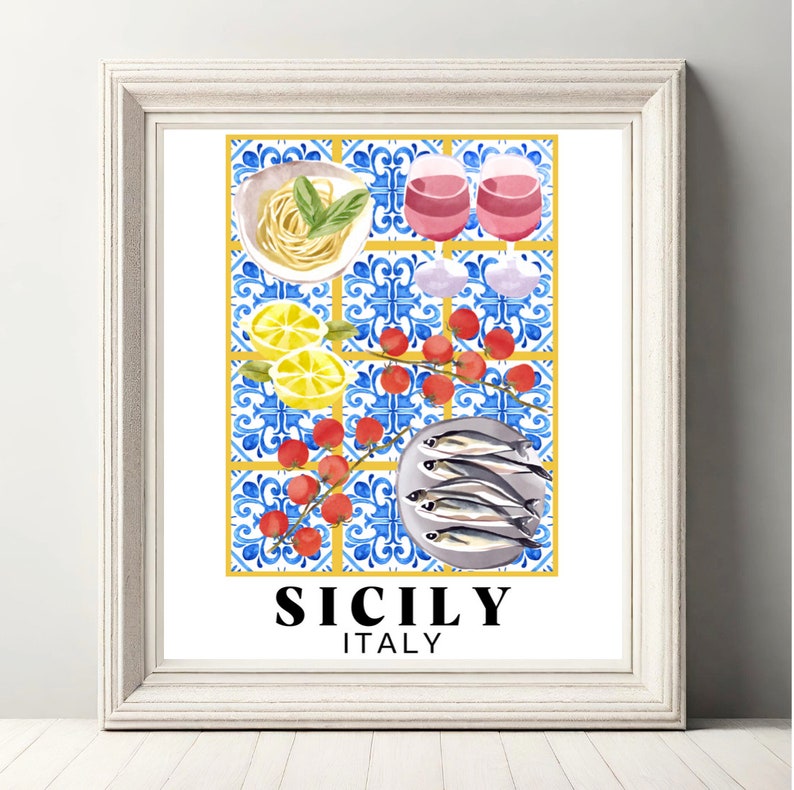 Sicily Italy Wall Art Printable Sicilian Food & Wine Wall Art Modern ...