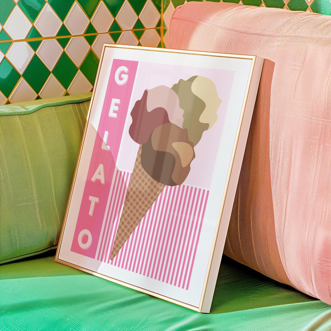 Gelato Print, Italian Food Poster, Retro Ice Cream Printable, Chocolate ...