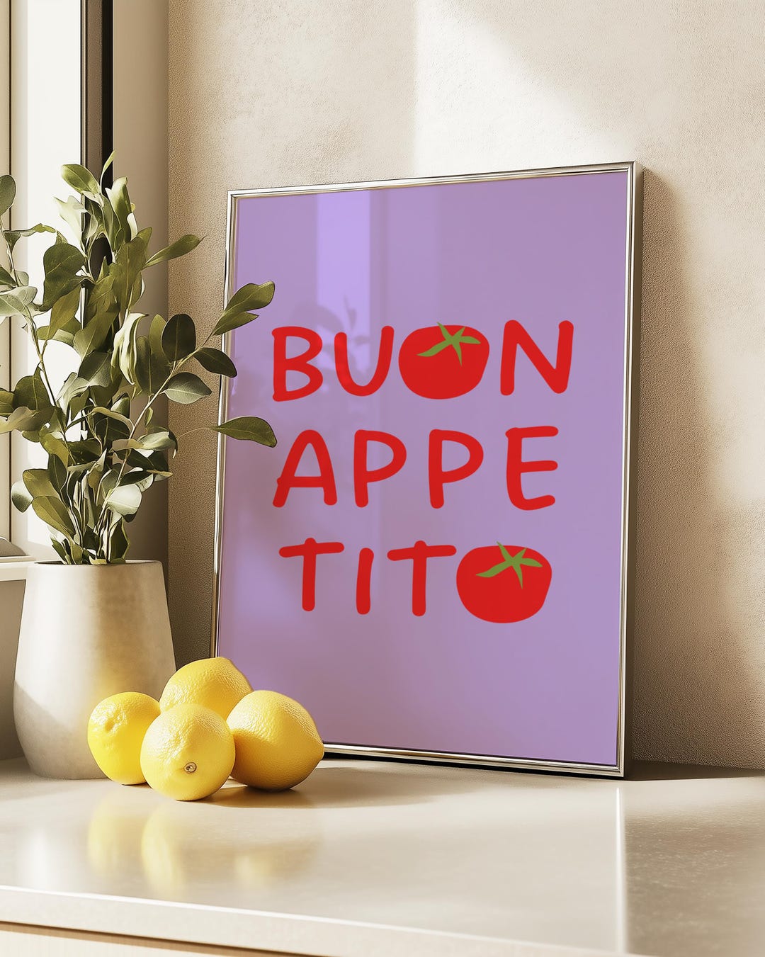 BUON APPETITO Print, Food Typography Poster, Fun Kitchen Art, Purple ...