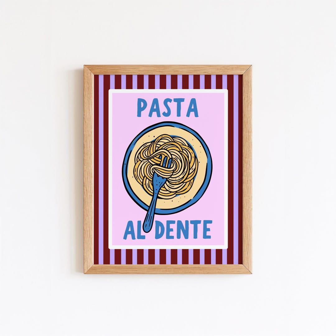 Retro Pasta Print: Al Dente Spaghetti, Fun Kitchen Art (digital ...