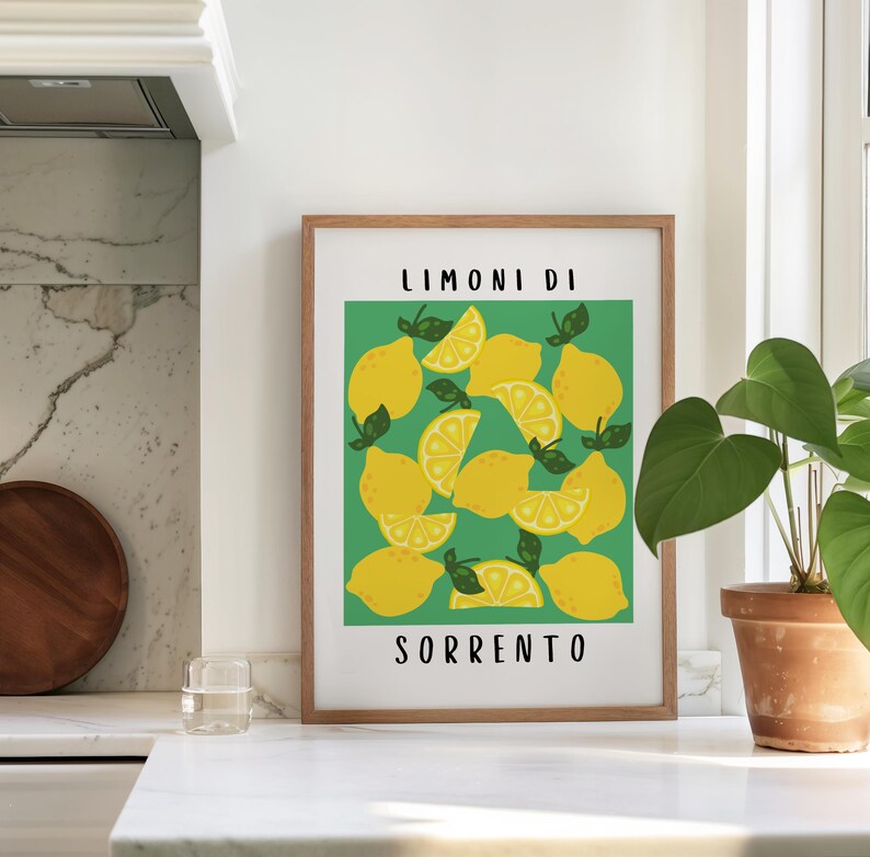 Limoni Di Sorrento Print, Abstract Lemon Poster, Italian Themed Kitchen ...