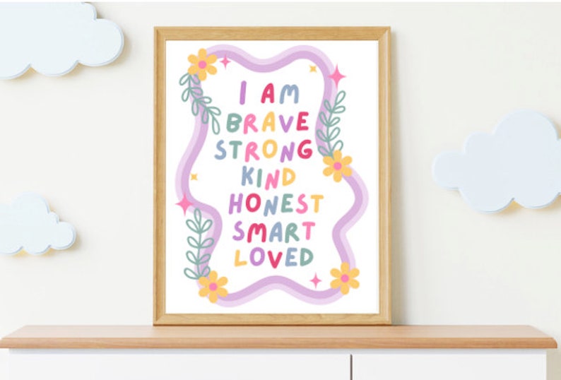Kids Daily Affirmations Digital Wall Art Self Love Printable Children's ...