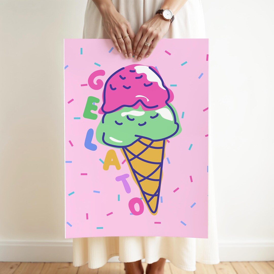 GELATO Printable, Italian Themed Food Poster, Retro Icecream Wall Art ...