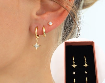 Gold Earring Stack, Silver Earring Stack, Sterling Silver Earring Set ...