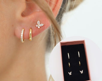 Gold Plated Earring Stack, Silver Earring Stack, Sterling Silver ...