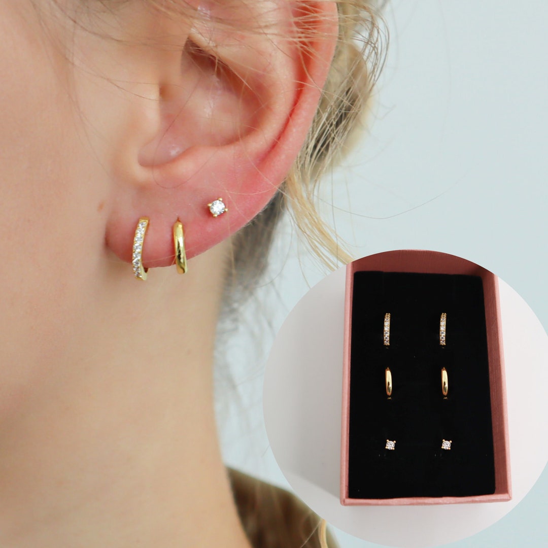 Gold Earring, Everyday Earring, Silver Earring Stack, Sterling Silver ...