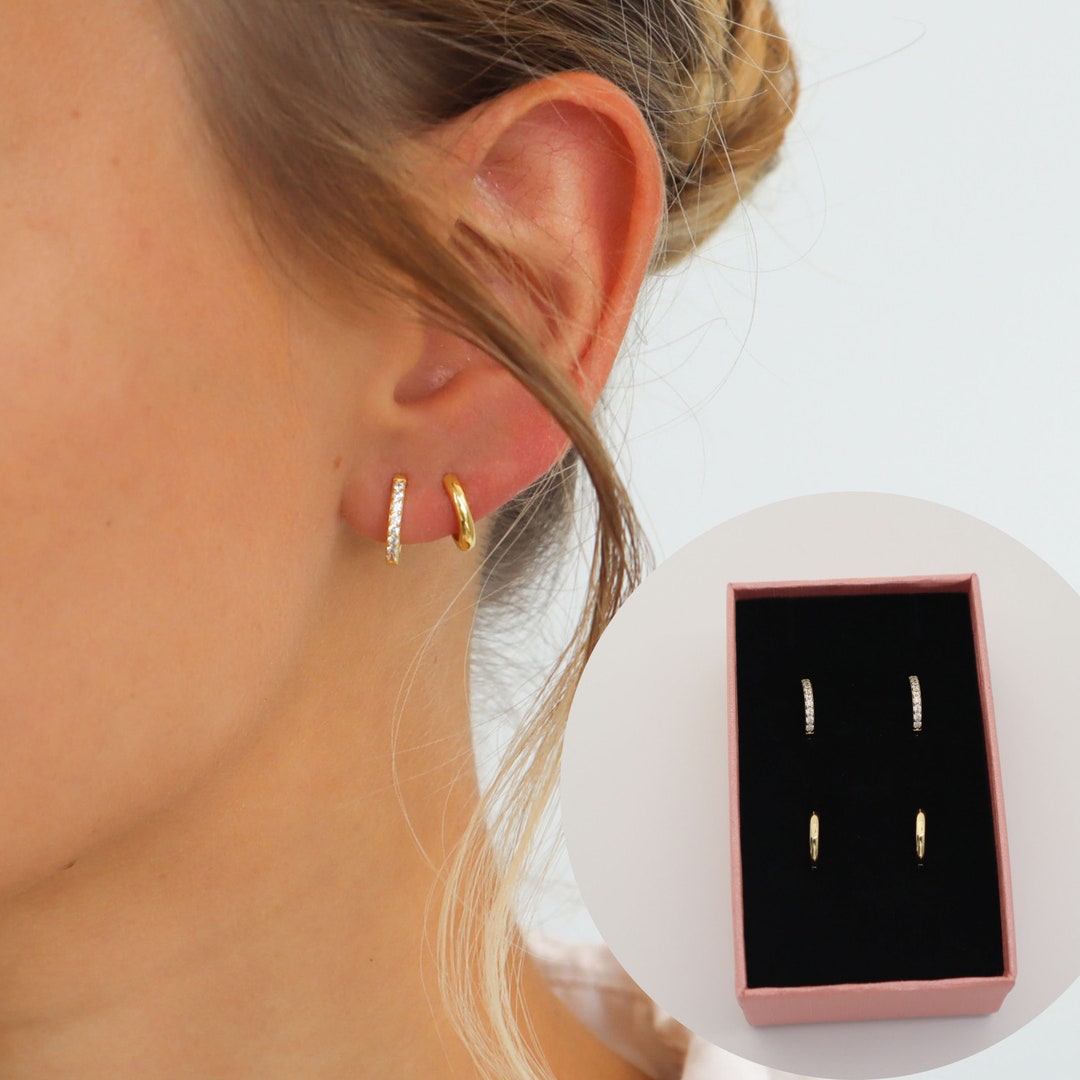 Gold Plated Earring Stack, Gold Earring Set, Sterling Silver Earring ...