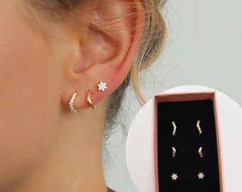 Gold Plated Earring Stack, Silver Earring Stack, Sterling Silver ...