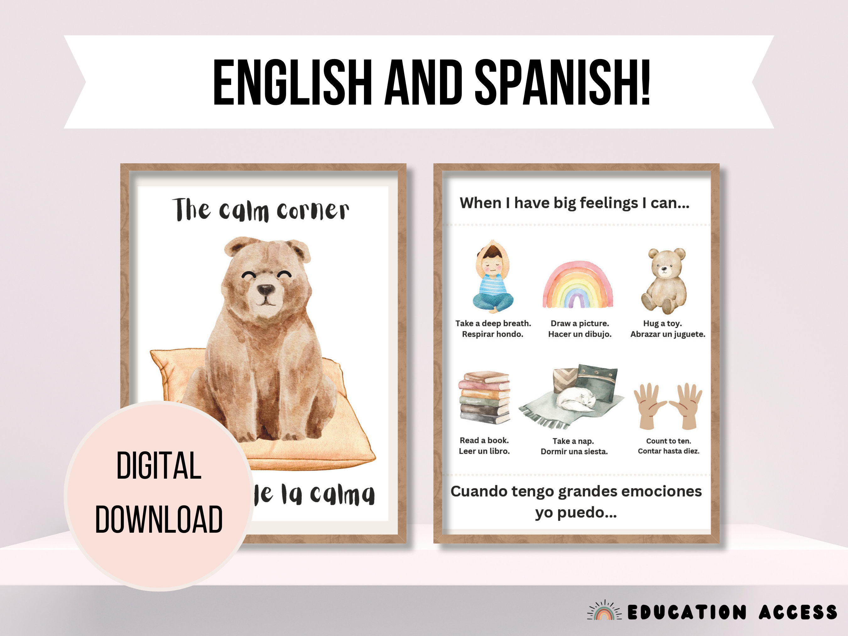 Kids Wall Art Bilingual Spanish Posters for Social Emotional - Etsy