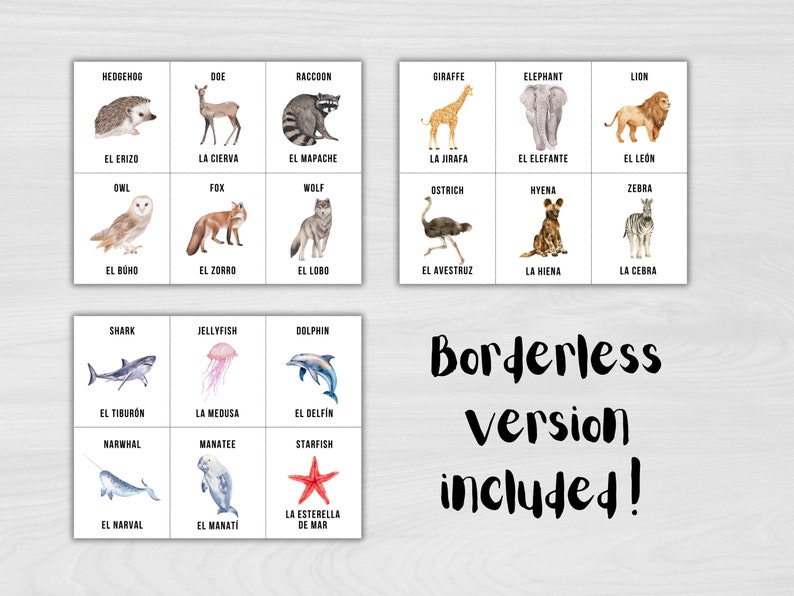Printable Animal Flashcards in English and Spanish Bilingual - Etsy ...