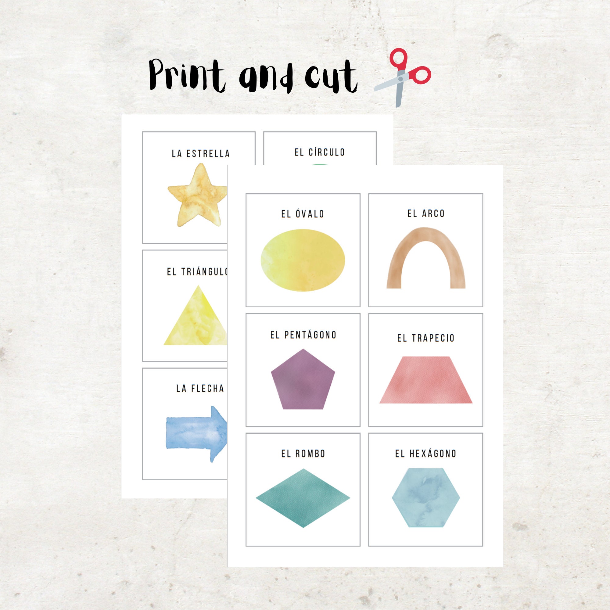 Spanish Printable Montessori Shape Vocabulary Flashcards, Bilingual ...