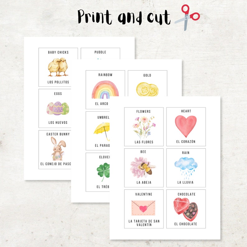 Spanish/english Printable Spring Vocabulary Flashcards, Montessori ...